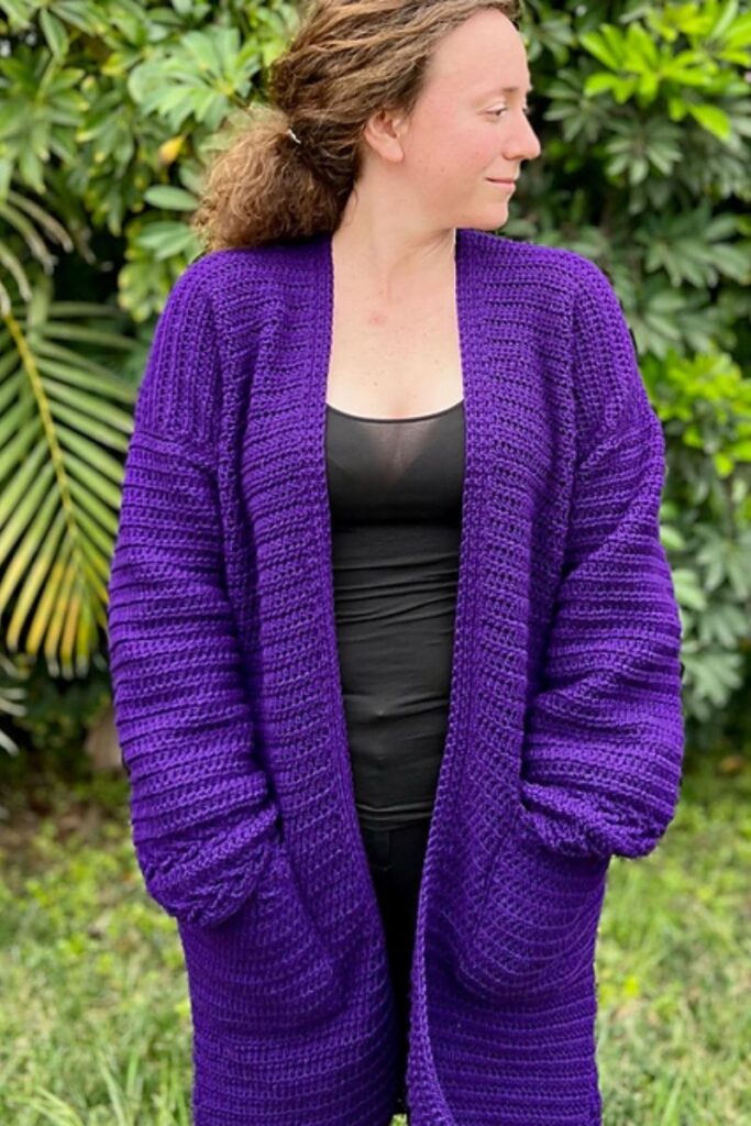 Easy crochet pocket cardigan pattern - Fosbas Designs