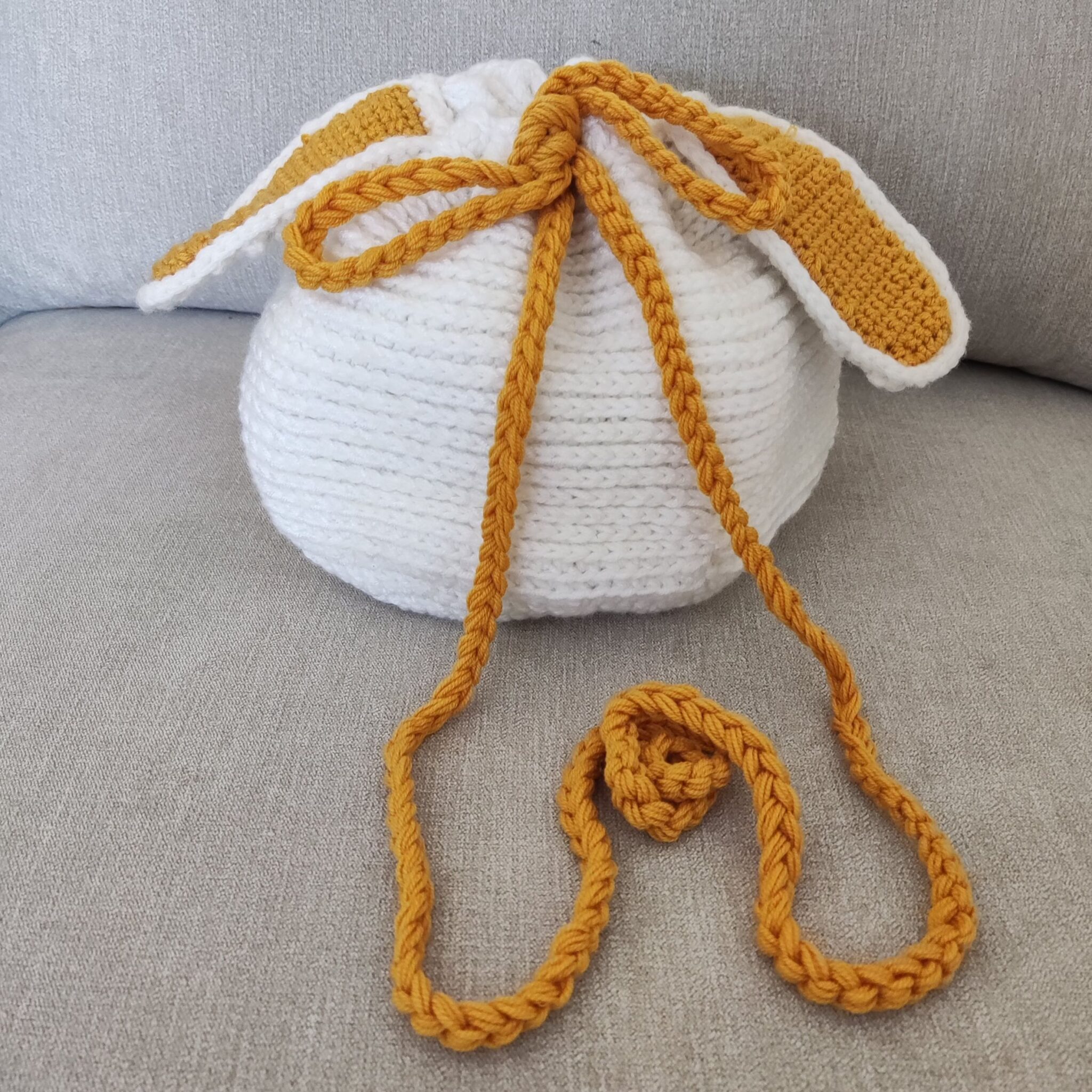 Bunny Crochet Drawstring Bucket Bag Free Pattern - Fosbas Designs
