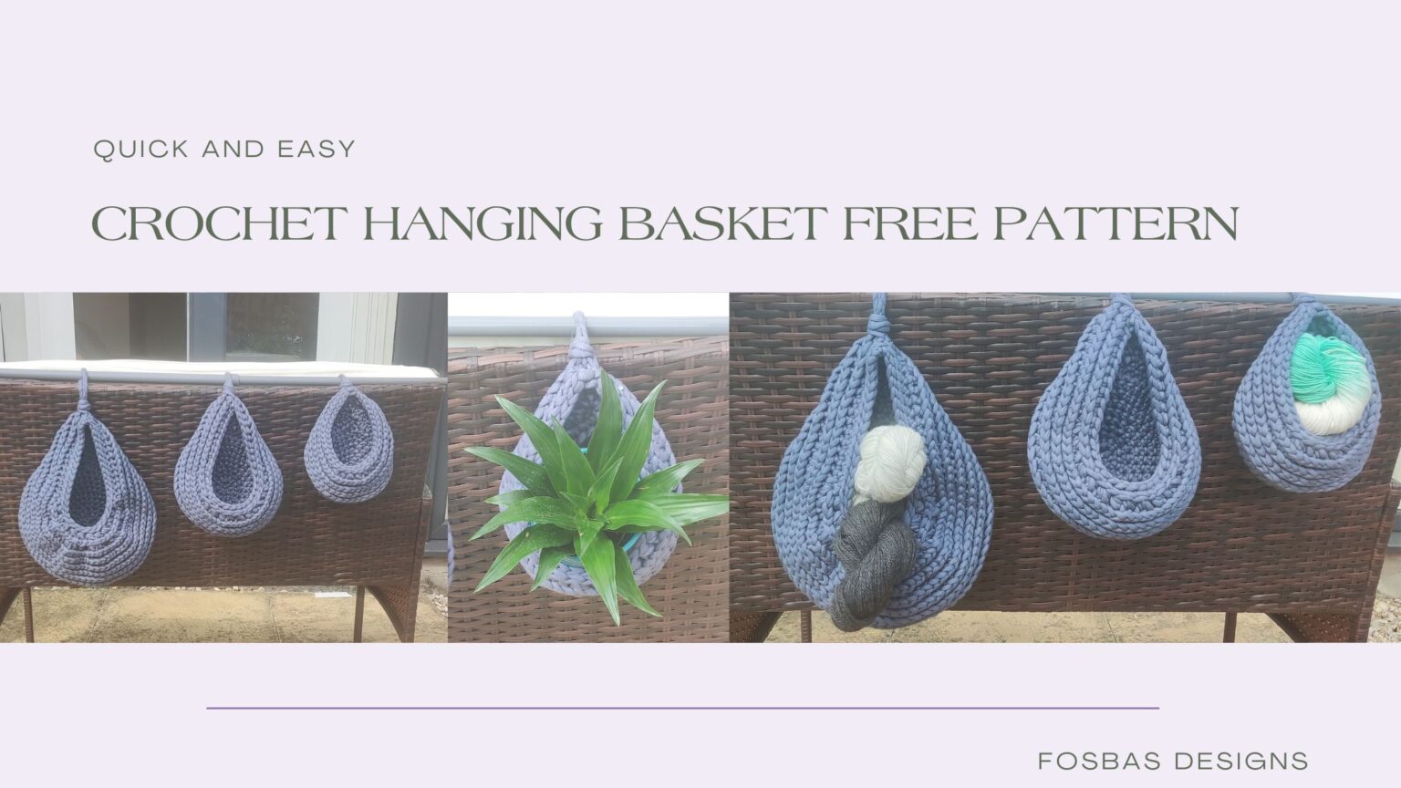 Quick Crochet hanging basket free pattern - Fosbas Designs