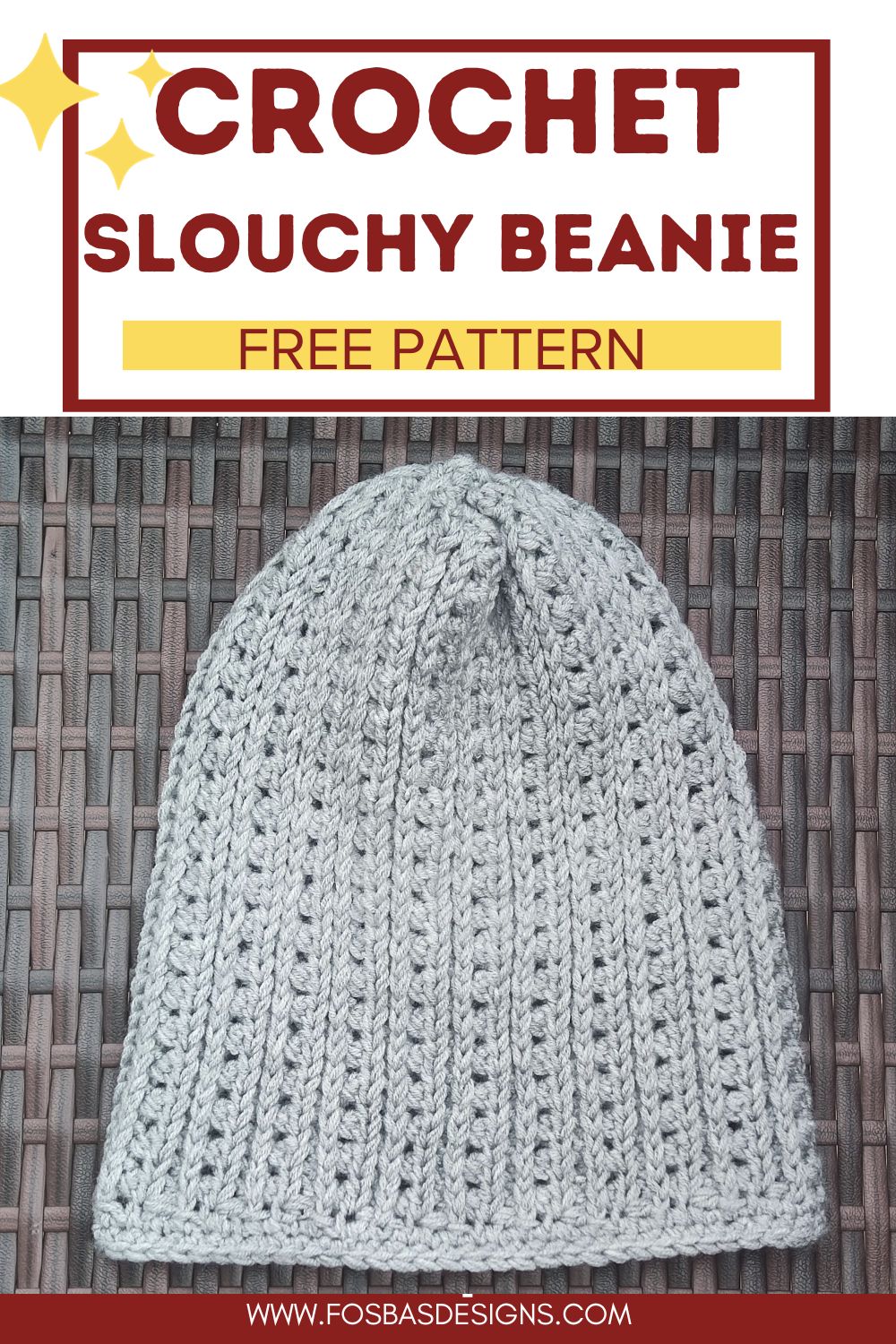 Slouchy crochet beanie free pattern - Fosbas Designs