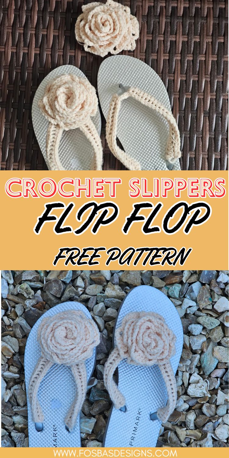 Rose Crochet Flip Flop Slippers Free Pattern - Fosbas Designs