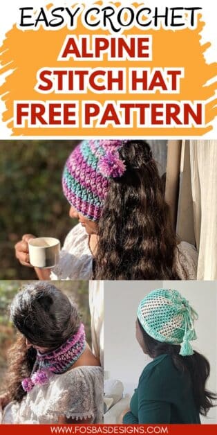 Easy crochet alpine stitch beanie pattern - Fosbas Designs