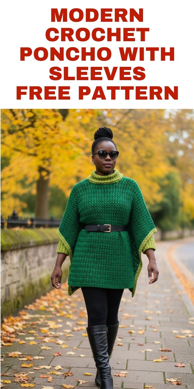 Crochet poncho with sleeves free pattern - Fosbas Designs