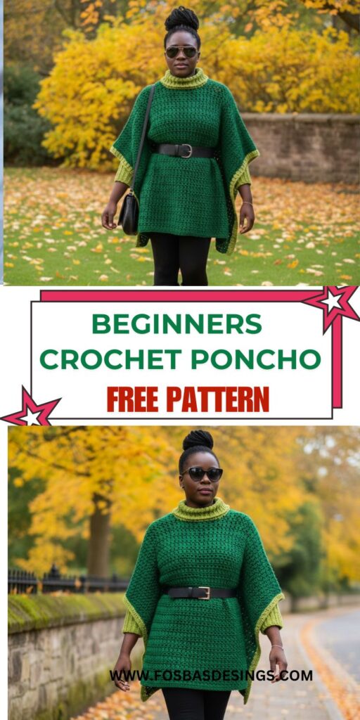 Crochet poncho with sleeves free pattern - Fosbas Designs