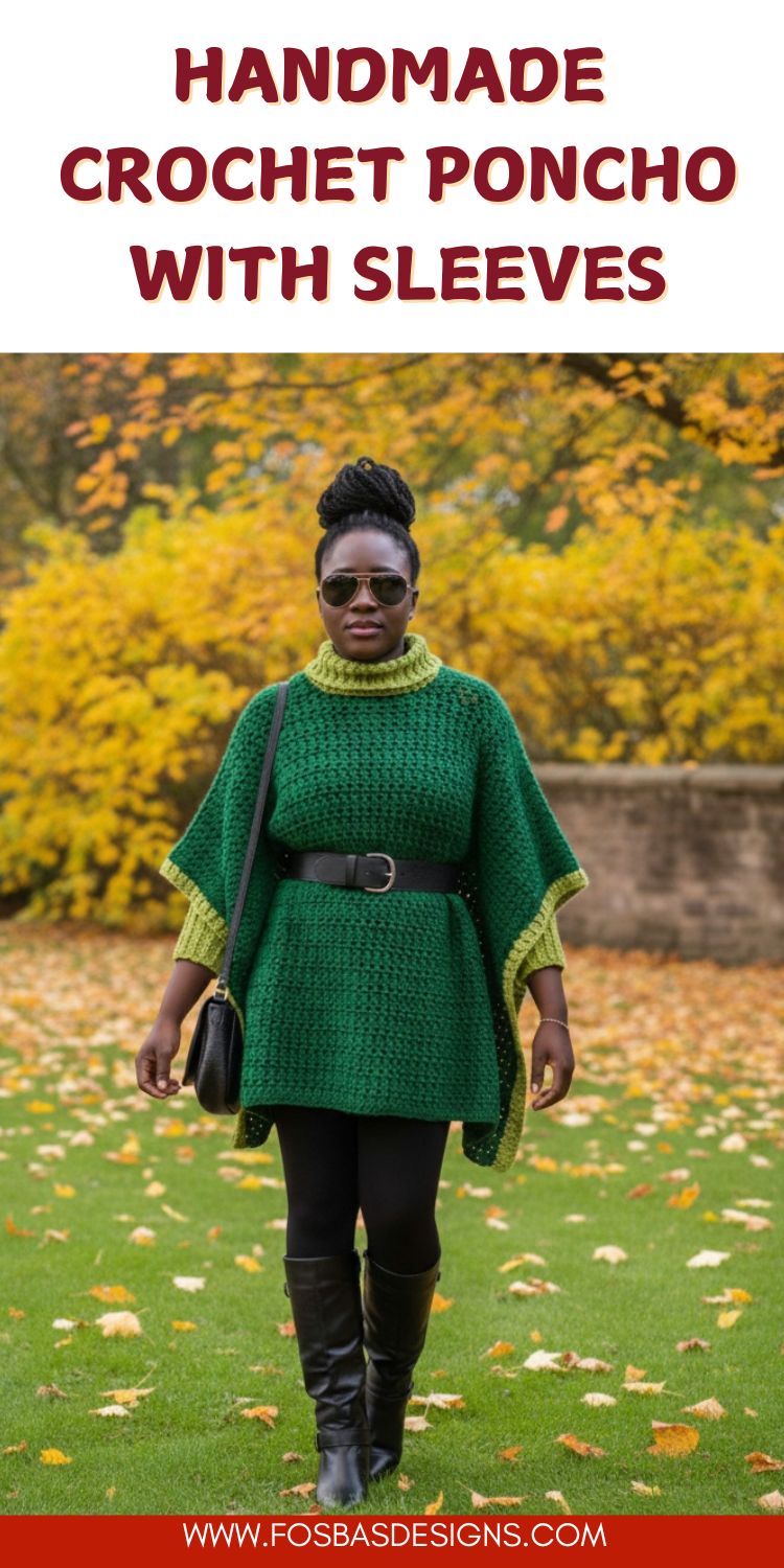 Crochet poncho with sleeves free pattern - Fosbas Designs
