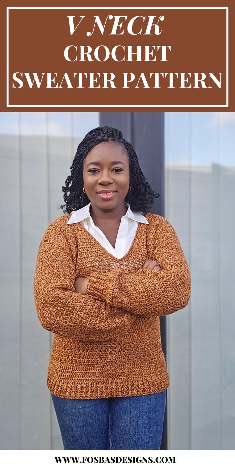 Crochet V Neck Sweater Free Pattern - Fosbas Designs