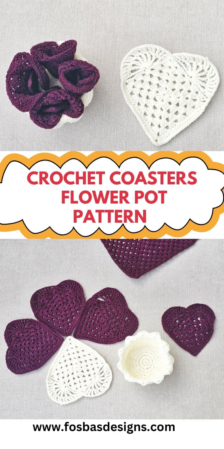 Crochet coasters flower pot free pattern - Fosbas Designs